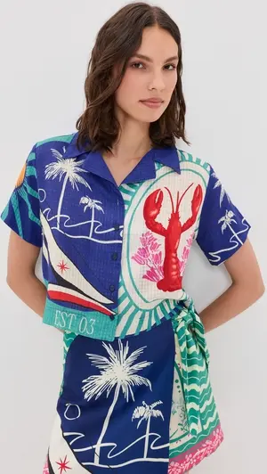 Agua Bendita Prim Cropped Button Down Shirt