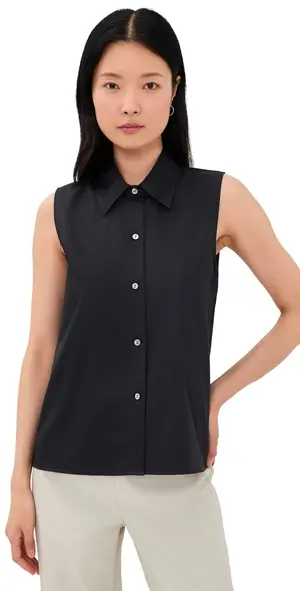 Vince Relaxed Button Down Tank Top - Ink