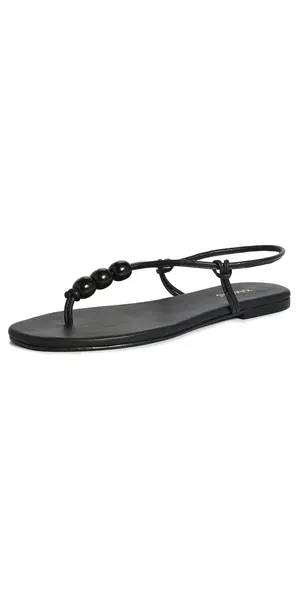 Kaanas Vitoria Leather Sandals With Wooden Beads - Black