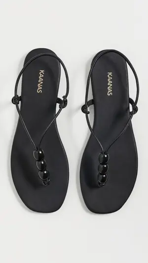 Kaanas Vitoria Leather Sandals With Wooden Beads