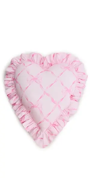 LoveShackFancy Heart Ruffle Pillow With Bow Print