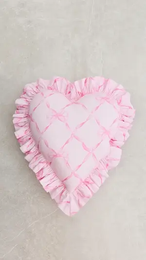 LoveShackFancy Heart Ruffle Pillow With Bow Print