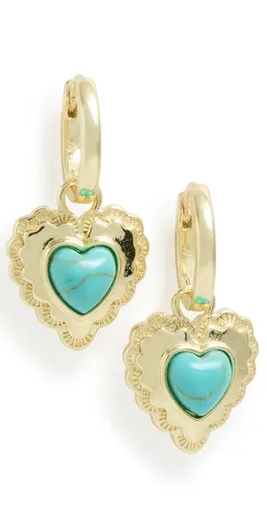 ADINA EDEN Heart Drop Huggie Earrings - Turquoise