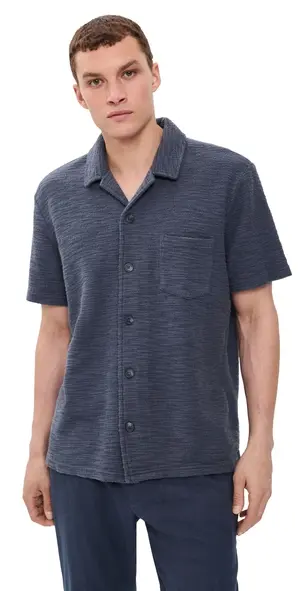 Marine Layer Cam Jacquard Resort Shirt - Navy