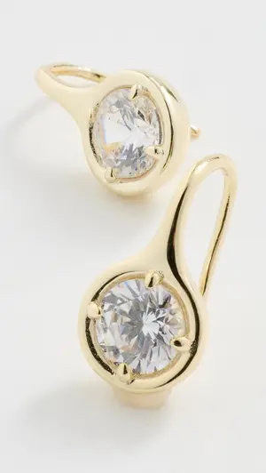 ADINA EDEN Rounded Bezel Fish Hook Huggie Earrings