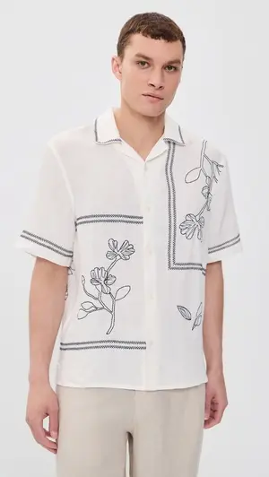 WAX LONDON Didcot Linen Grid Flower Shirt