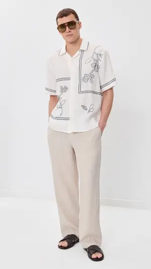 WAX LONDON Didcot Linen Grid Flower Shirt