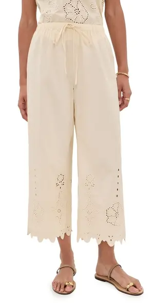 APIECE APART Embroidered Kari Pull On Pants - Ecru