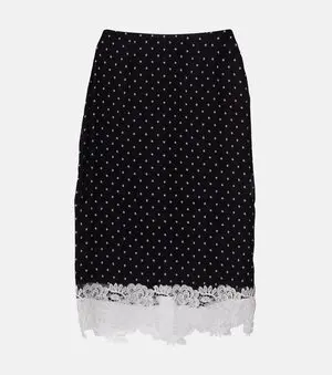 ROTATE BY BIRGER CHRISTENSEN Lace-trimmed Polka-dot Pencil Skirt