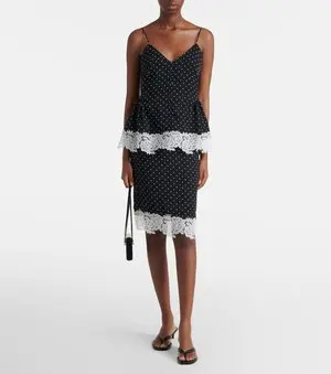 ROTATE BY BIRGER CHRISTENSEN Lace-trimmed Polka-dot Pencil Skirt
