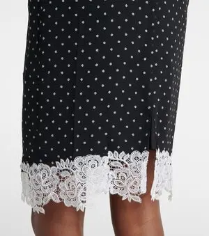 ROTATE BY BIRGER CHRISTENSEN Lace-trimmed Polka-dot Pencil Skirt