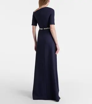 Safiyaa Stephanie Embellished Draped Crêpe Gown - Blue