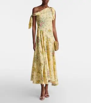 RODARTE Asymmetric Floral Silk Midi Dress