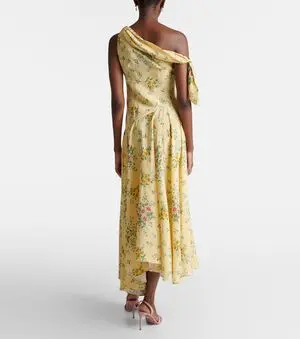RODARTE Asymmetric Floral Silk Midi Dress