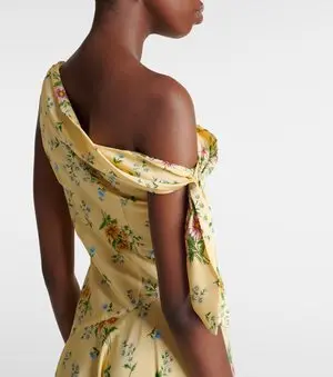 RODARTE Asymmetric Floral Silk Midi Dress