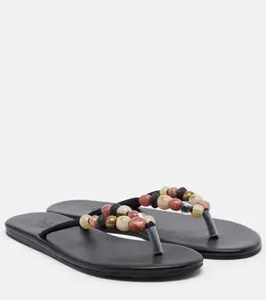 ANCIENT GREEK SANDALS Saionara Beaded Leather Thong Sandals - Black