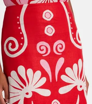 CALA DE LA CRUZ Fabiana Printed Linen Midi Skirt - Red