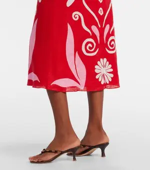 CALA DE LA CRUZ Fabiana Printed Linen Midi Skirt - Red