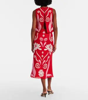 CALA DE LA CRUZ Fabiana Printed Linen Midi Skirt - Red