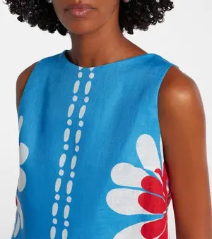 CALA DE LA CRUZ Avelino Floral Linen Top - Blue
