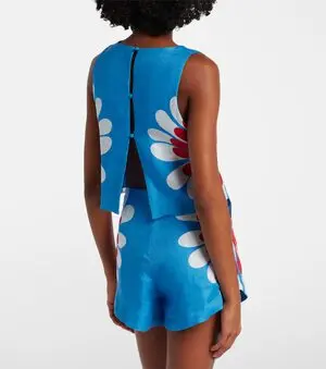 CALA DE LA CRUZ Avelino Floral Linen Top - Blue