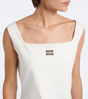 Miu Miu Leather Trimmed Cotton Jersey Dress