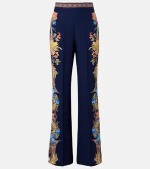 Etro Floral Silk Straight Leg Trousers - Blue