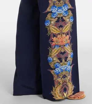 Etro Floral Silk Straight Leg Trousers - Blue