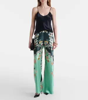 Roberto Cavalli Floral Silk Satin Flared Pants
