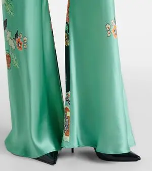 Roberto Cavalli Floral Silk Satin Flared Pants