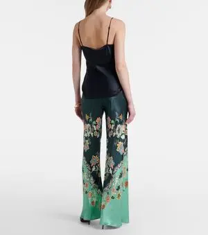 Roberto Cavalli Floral Silk Satin Flared Pants