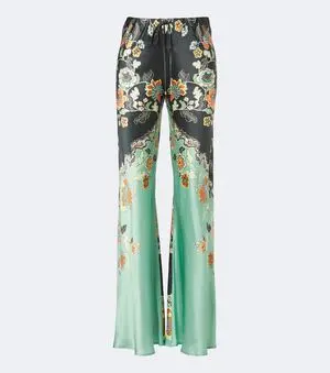 Roberto Cavalli Floral Silk Pants - Green