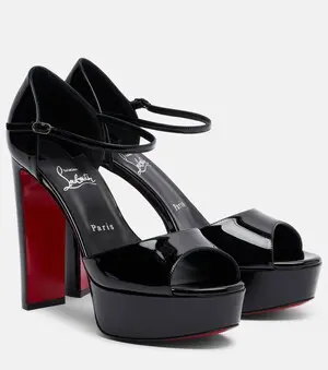 CHRISTIAN LOUBOUTIN Patent Leather Platform Sandals - Black