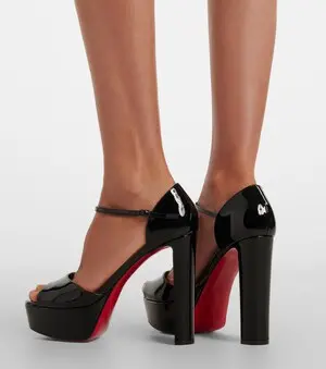 CHRISTIAN LOUBOUTIN Patent Leather Platform Sandals - Black