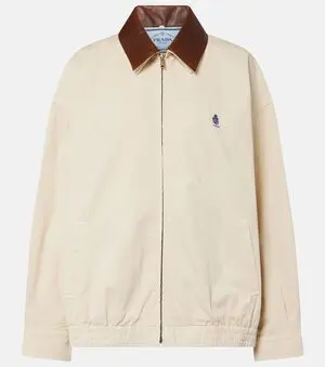 Prada Leather-trimmed Oversized Cotton Blouson Jacket - Beige