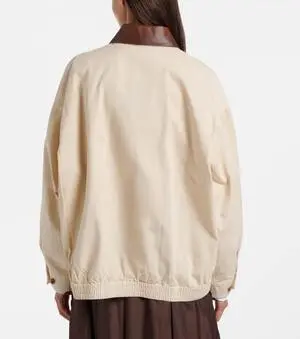 Prada Oversized Cotton Blouson Jacket With Leather Trim