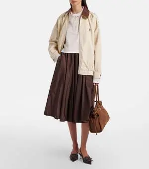Prada Oversized Cotton Blouson Jacket With Leather Trim