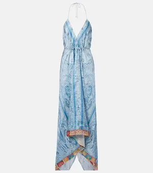 Etro Paisley Asymmetrical Silk Maxi Dress - Blue
