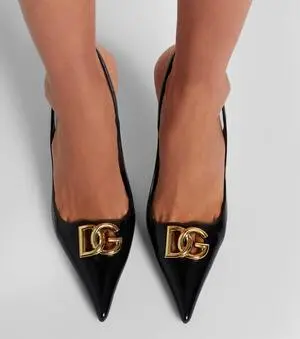 Dolce & Gabbana Patent Leather Pointed Toe Slingback Pumps - Black