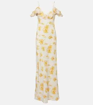 RODARTE Floral Ruffled Silk Moiré Slip Dress - Yellow
