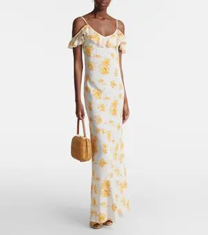RODARTE Floral Ruffled Silk Moiré Slip Dress