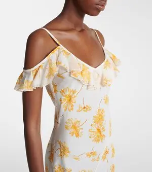 RODARTE Floral Ruffled Silk Moiré Slip Dress