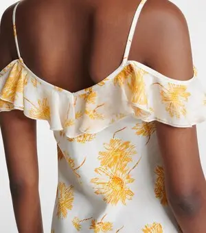 RODARTE Floral Ruffled Silk Moiré Slip Dress