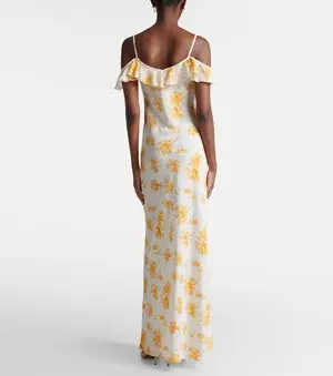 RODARTE Floral Ruffled Silk Moiré Slip Dress