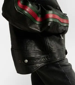 Gucci Web Stripe Leather Biker Jacket