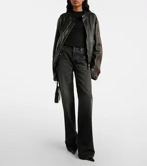 Gucci Web Stripe Leather Biker Jacket