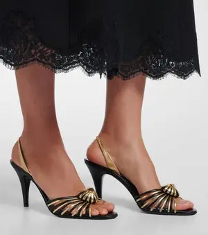 Valentino Garavani Cœur Royal Leather Slingback Sandals - Black