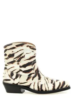 GANNI Western Ankle Boots With Snake And Zebra Print - Cream
