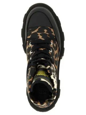 GANNI Leopard Print Denim Ankle Boots - Multicolor