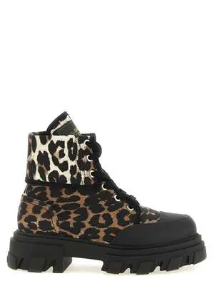 GANNI Leopard Print Denim Ankle Boots - Multicolor